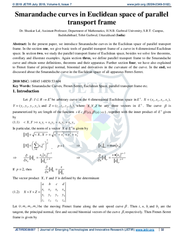 (PDF) Smarandache curves in Euclidean space of parallel transport frame | Shankar lal - Academia.edu