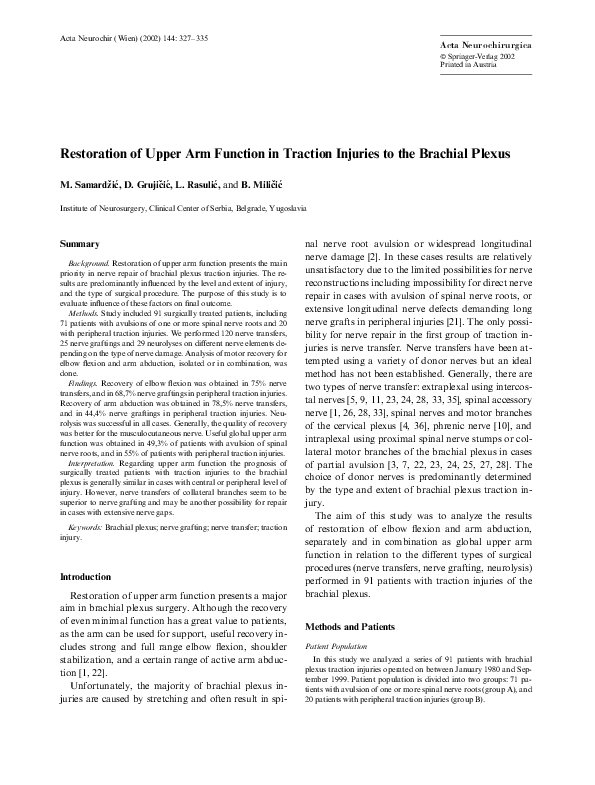 (PDF) Restoration of Upper Arm Function in Traction Injuries to the ...