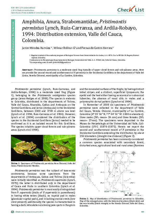 (PDF) Amphibia, Anura, Strabomantidae, Pristimantis permixtus Lynch ...