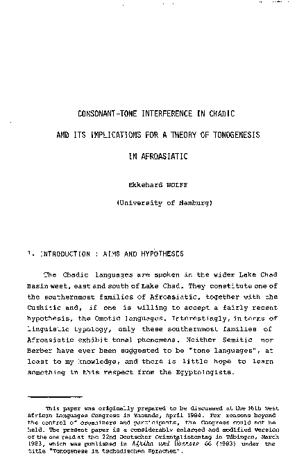 (PDF) Consonant-Tone Interference in Chadic and Its Implications for a ...