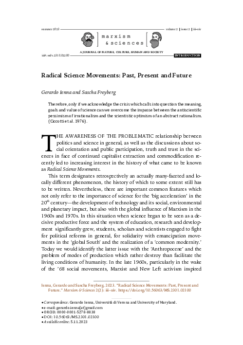 (PDF) Introduction: Radical Science Movements: Past, Present and Future
