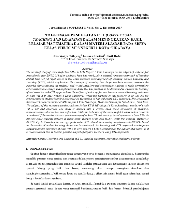 (PDF) Penggunaan Pendekatan CTL (Contextual Teaching And Learning) Dalam Meningkatkan Hasil ...