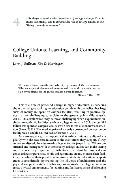 (PDF) College Unions, Learning, and Community Building