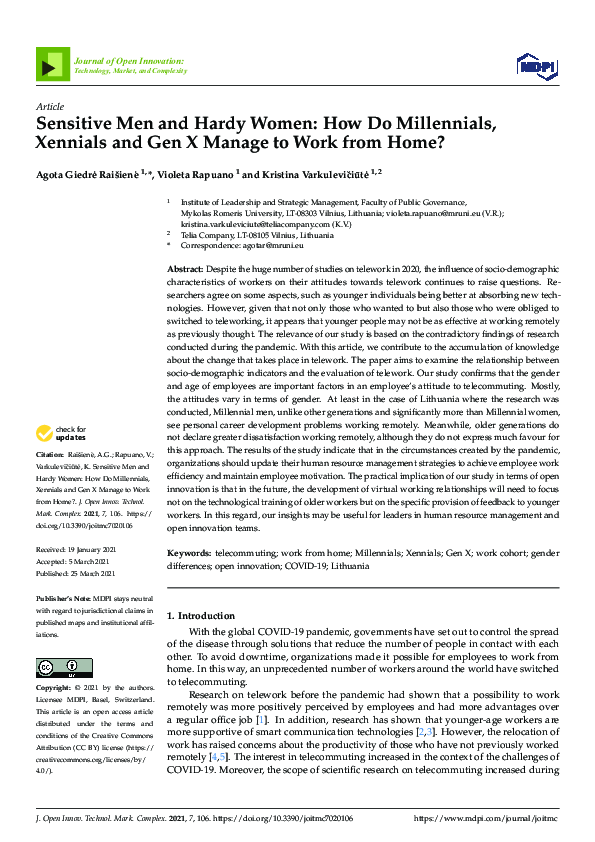 (PDF) Sensitive Men and Hardy Women: How Do Millennials, Xennials and ...