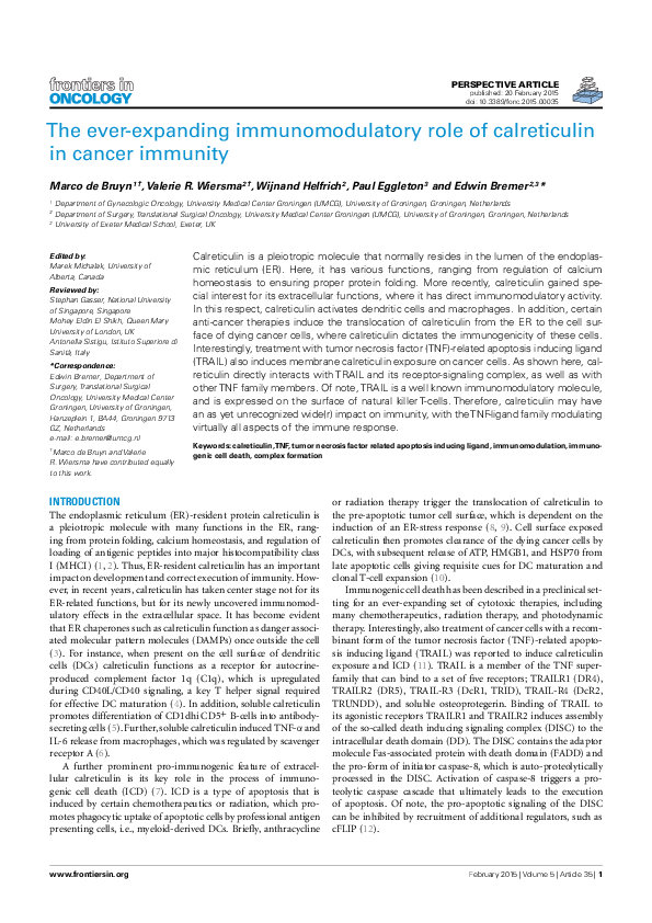 (PDF) The Ever-Expanding Immunomodulatory Role of Calreticulin in ...