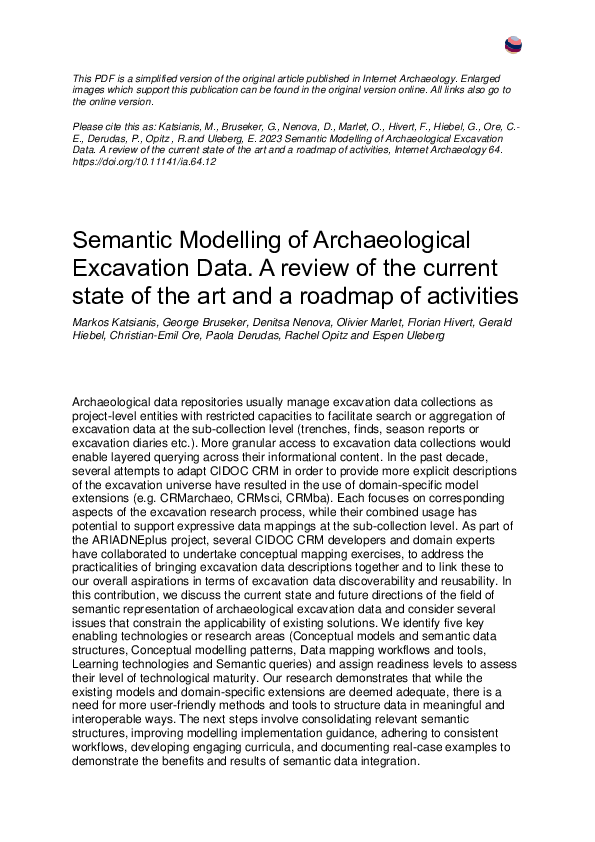 (PDF) Semantic Modelling of Archaeological Excavation Data. A review of the current state of the ...
