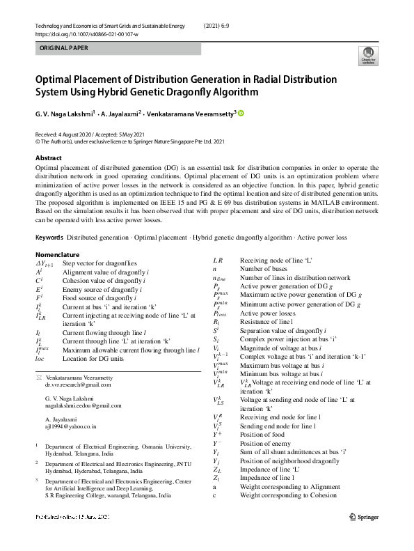 (PDF) Optimal Placement of Distribution Generation in Radial Distribution System Using Hybrid ...