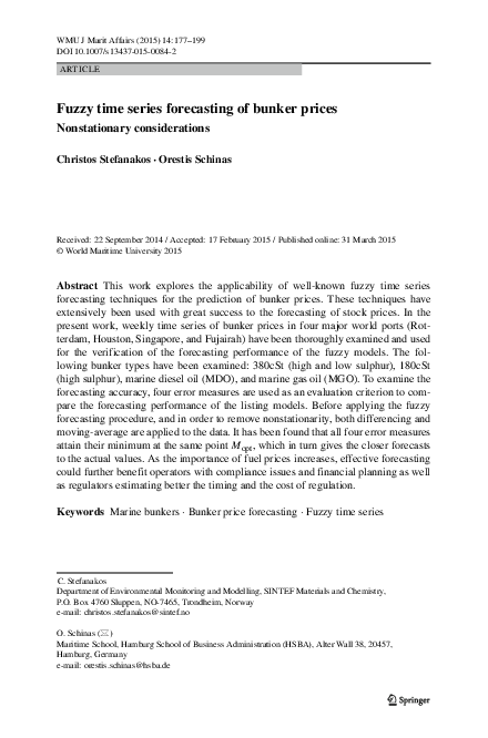 Pdf Fuzzy Time Series Forecasting Of Bunker Prices