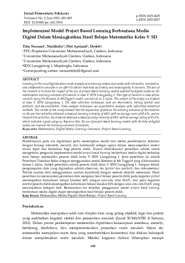 (PDF) Implementasi Model Project Based Learning Berbantuan Media Digital Dalam Meningkatkan ...