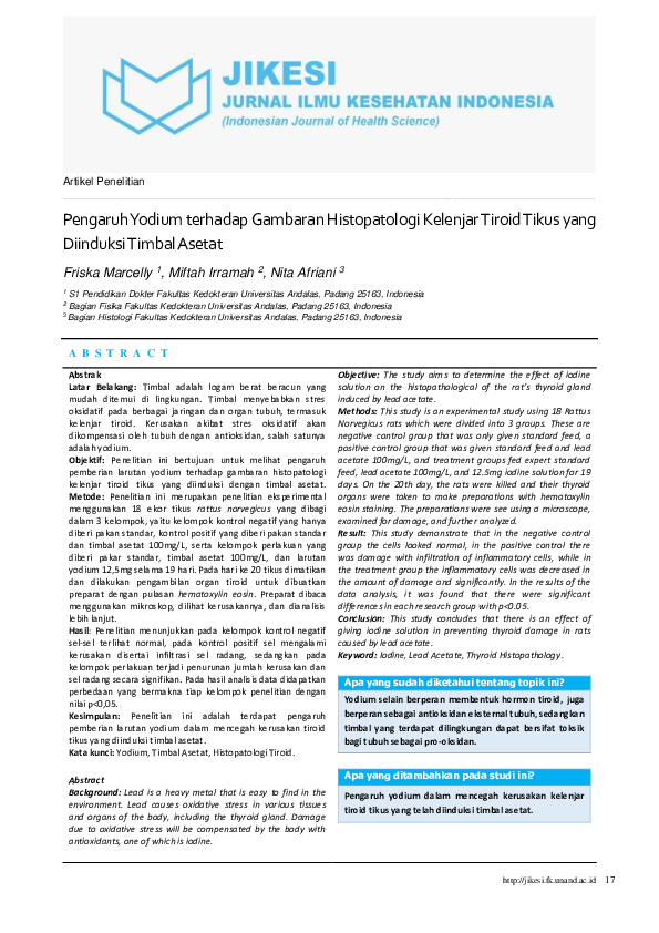 (PDF) Pengaruh Yodium terhadap Gambaran Histopatologi Kelenjar Tiroid ...
