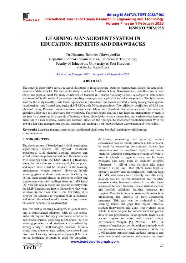 (PDF) Learning Management System in Education: Benefits and Drawbacks