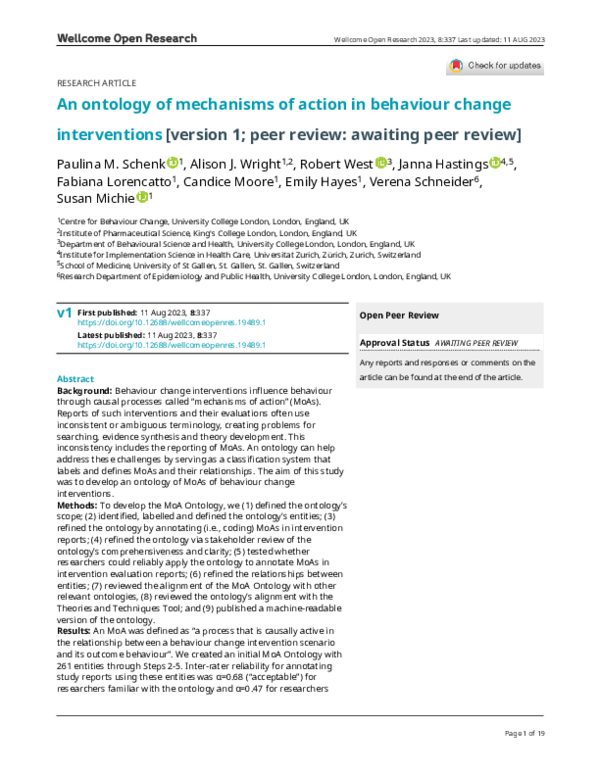 (PDF) An ontology of mechanisms of action in behaviour change interventions