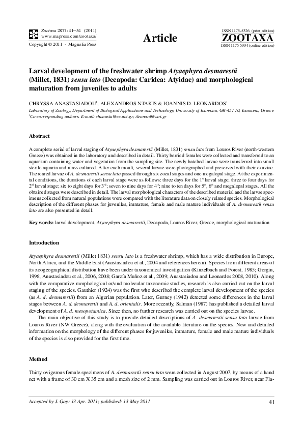 (PDF) Larval development of the freshwater shrimp Atyaephyra ...