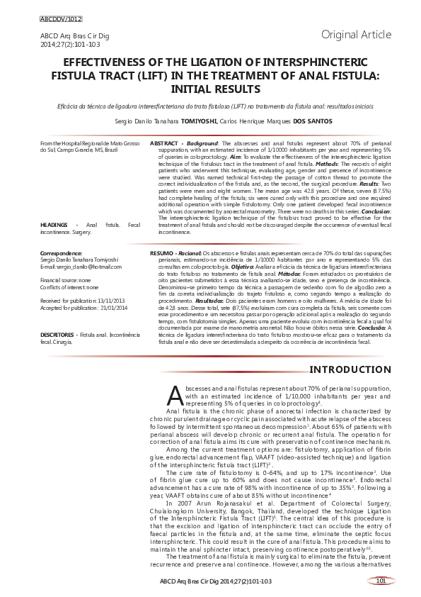 (PDF) Effectiveness of the ligation of intersphincteric fistula tract ...