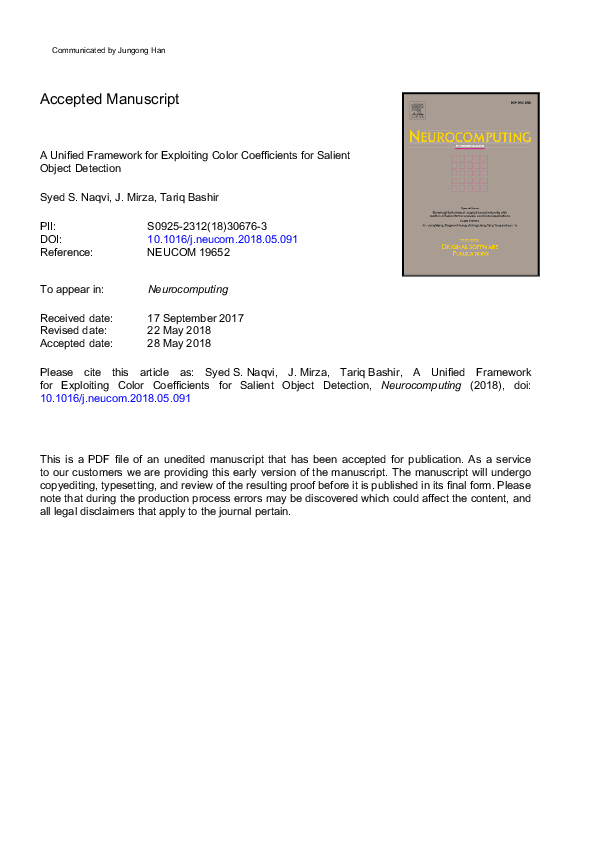 Pdf A Unified Framework For Exploiting Color Coefficients For Salient Object Detection