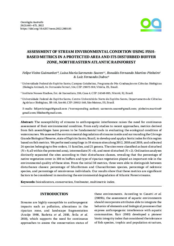 (PDF) Assessment of Stream Environmental Condition Using Fishbased ...