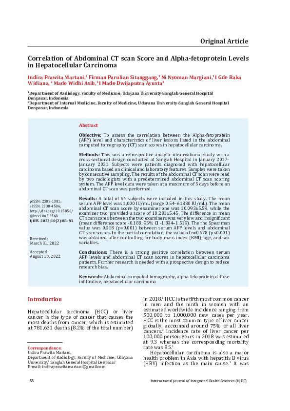 (PDF) Correlation of Abdominal CT scan Score and Alpha-fetoprotein ...