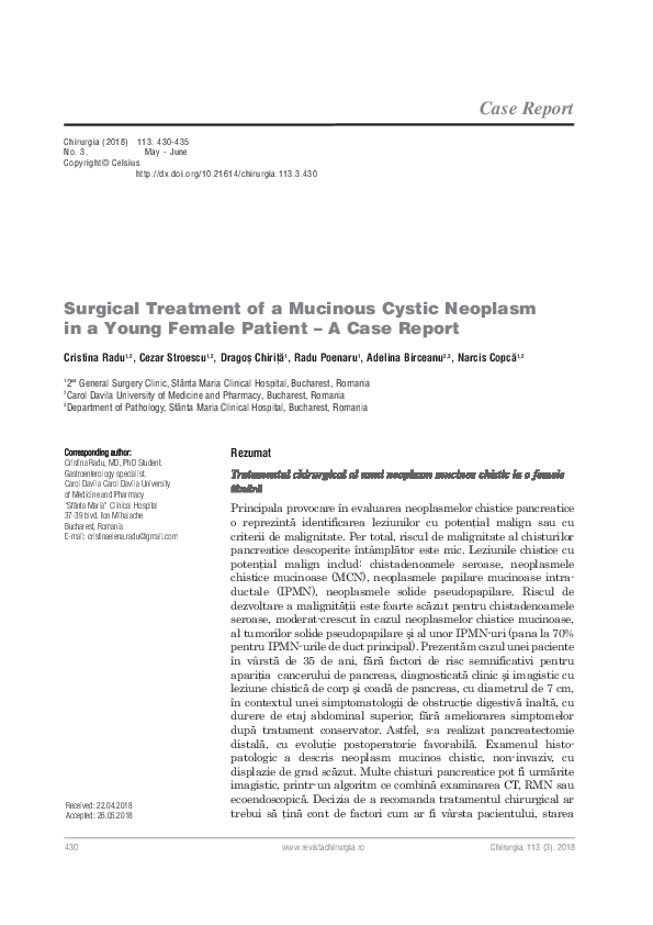 (PDF) Surgical Treatment of a Mucinous Cystic Neoplasm in a Young ...