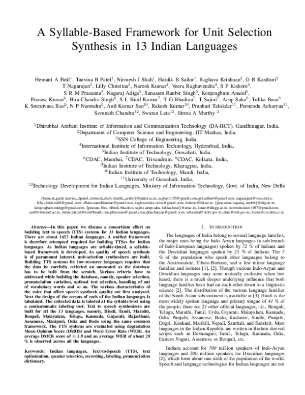 (PDF) A syllable-based framework for unit selection synthesis in 13 Indian languages