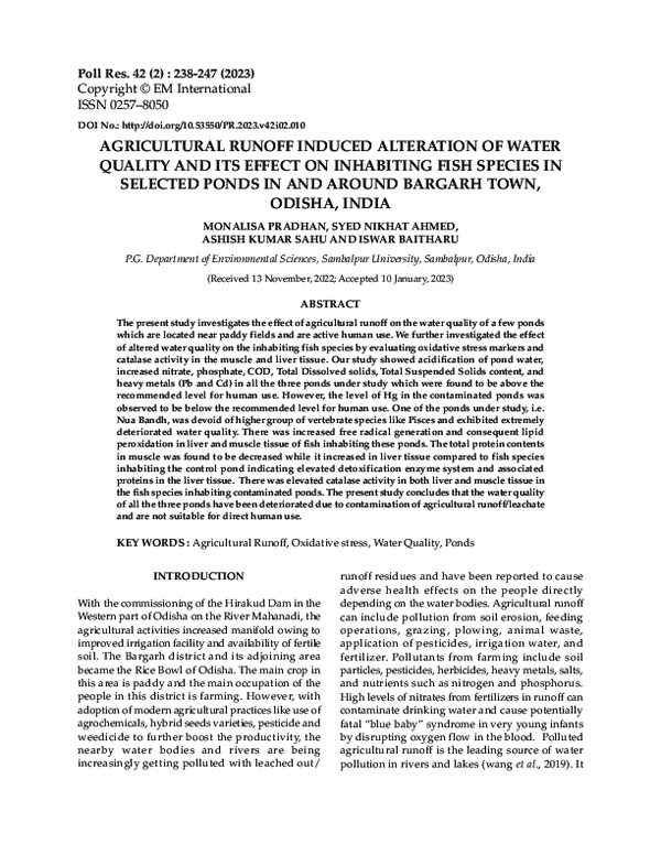 (PDF) Agricultural Runoff Induced Alteration of Water Quality and Its ...