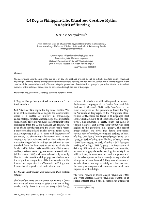 (PDF) Dog in Philippine Life, Ritual and Creation Myths: In a Spirit of ...