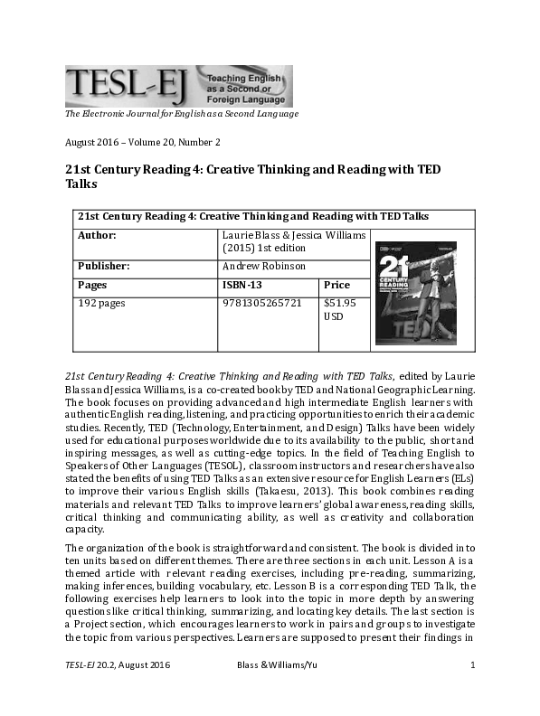(PDF) 21st century reading : creative thinking and reading with TED talks