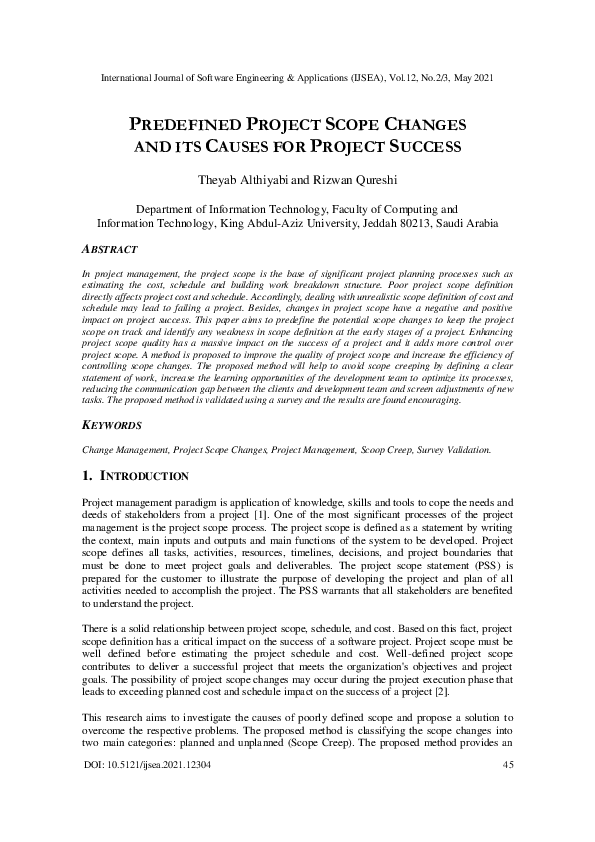 (PDF) Predefined Project Scope Changes and its Causes for Project Success
