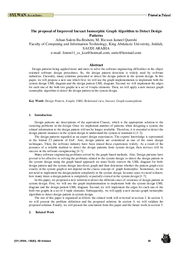 (PDF) The proposal of improved inexact isomorphic graph algorithm to detect design patterns