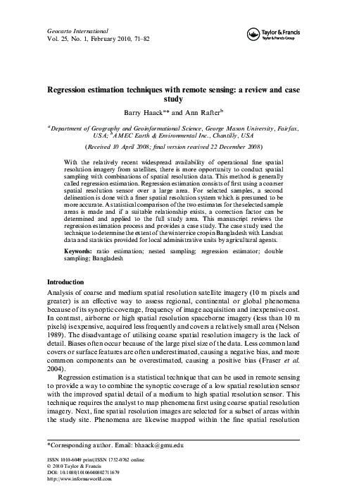 (PDF) Regression estimation techniques with remote sensing: a review and case study