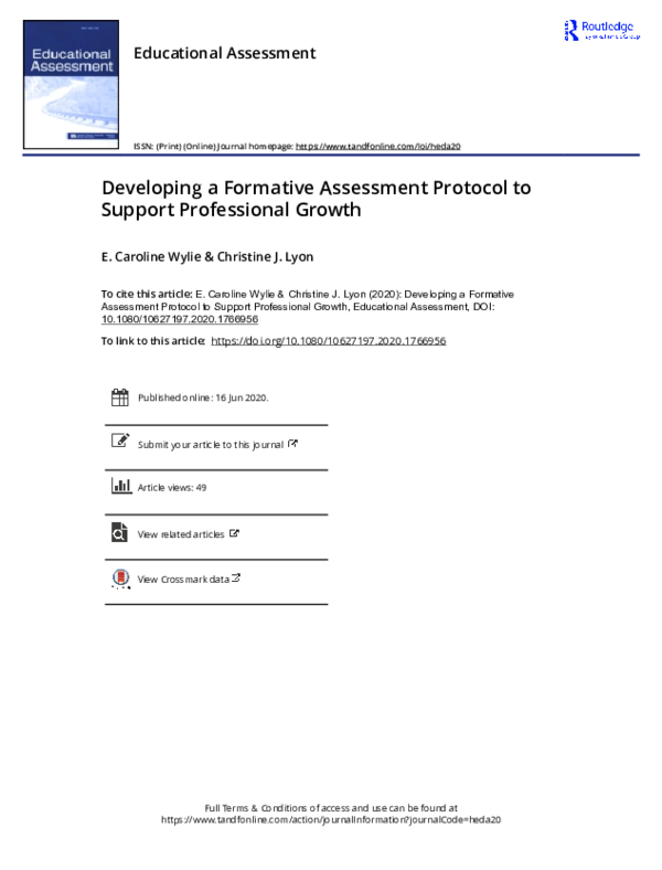 (PDF) Developing a Formative Assessment Protocol to Support ...
