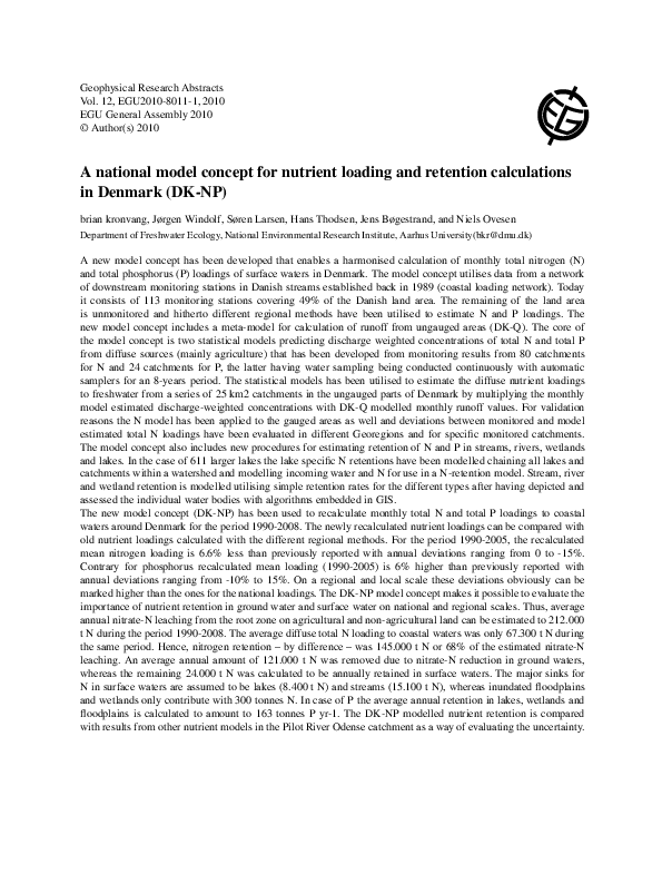 (PDF) A national model concept for nutrient loading and retention ...