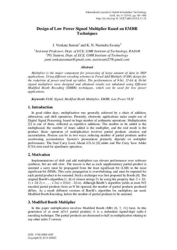 (PDF) Design of Low Power Signed Multiplier Based on EMBR Techniques