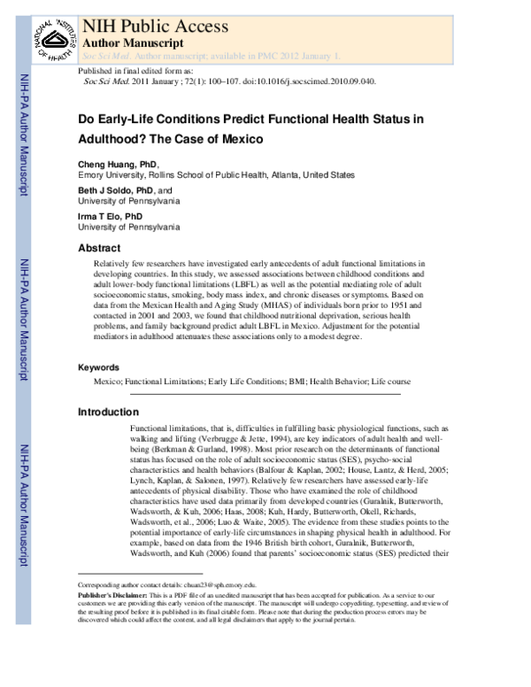 (PDF) Do early-life conditions predict functional health status in ...