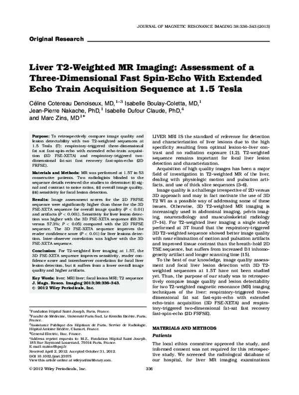 (PDF) 3D FSE-XETA vs 2D FRFSE in Liver MRI
