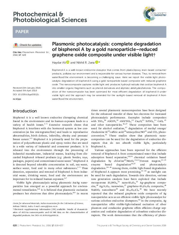 (PDF) Plasmonic photocatalysis: complete degradation of bisphenol A by ...