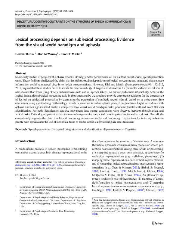 (PDF) Lexical processing depends on sublexical processing: Evidence from the visual world ...