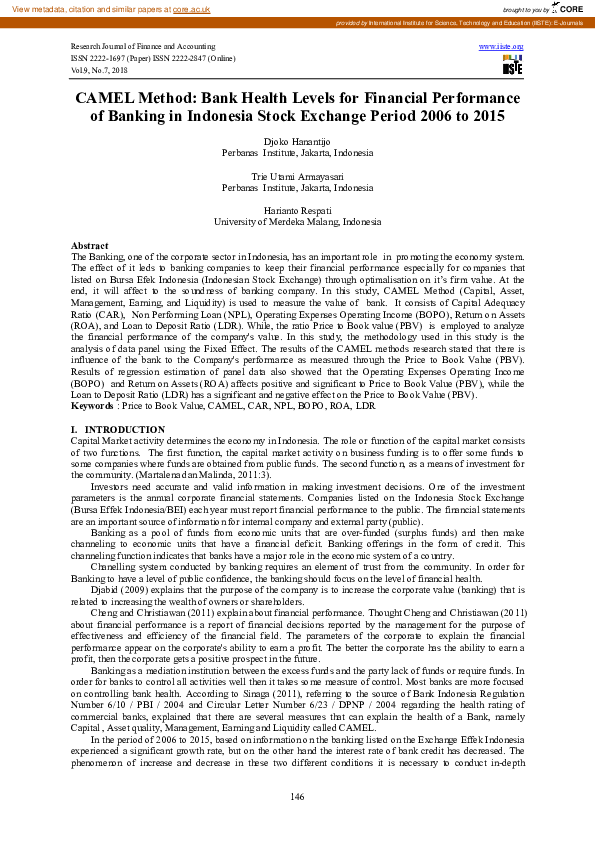 (PDF) CAMEL Method: Bank Health Levels for Financial Performance of ...