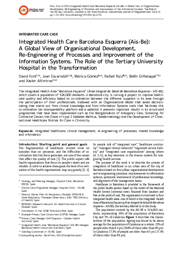 (PDF) Integrated Health Care Barcelona Esquerra (Ais-Be): A Global View ...