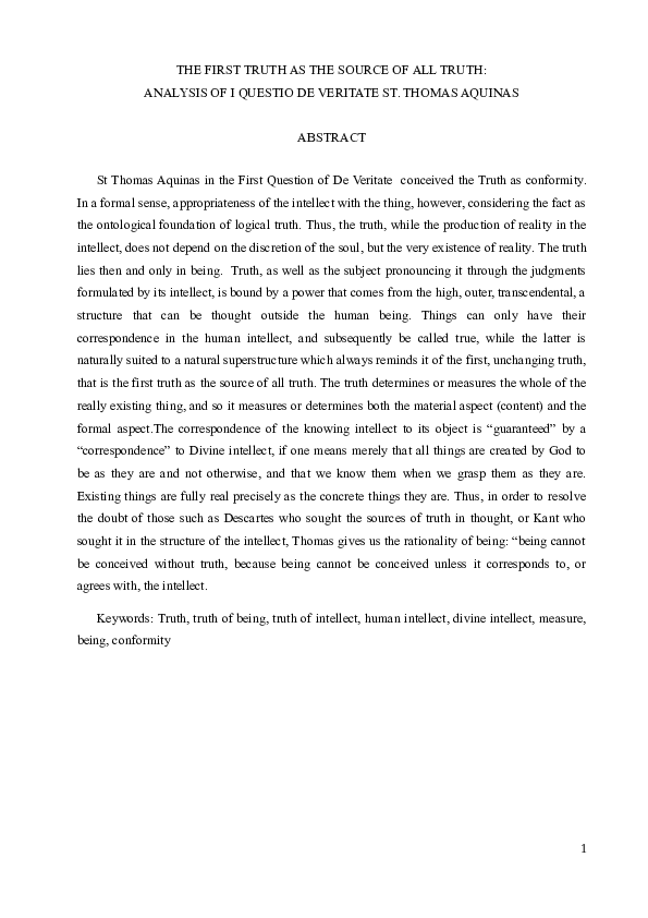 (PDF) THE FIRST TRUTH AS THE SOURCE OF ALL TRUTH: ANALYSIS OF I QUESTIO ...