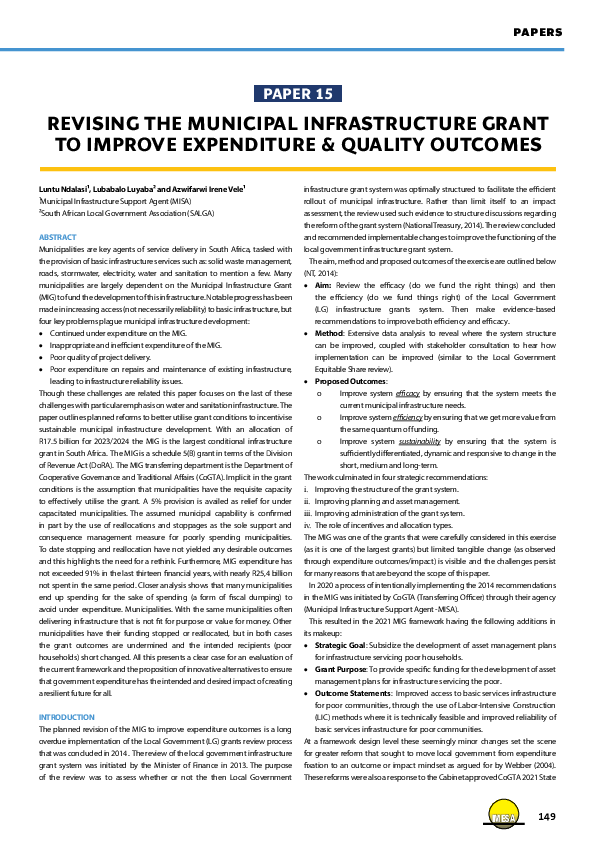 (PDF) REVISING THE MUNICIPAL INFRASTRUCTURE GRANT TO IMPROVE ...