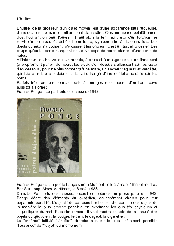 (PDF) Francis Ponge, L'huître