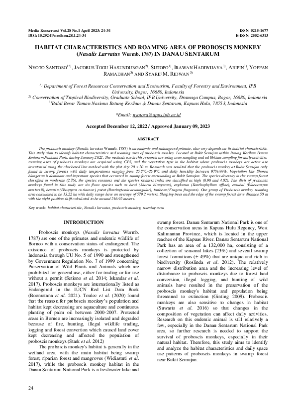 (PDF) Habitat Characteristics and Roaming Area of Proboscis Monkey in ...