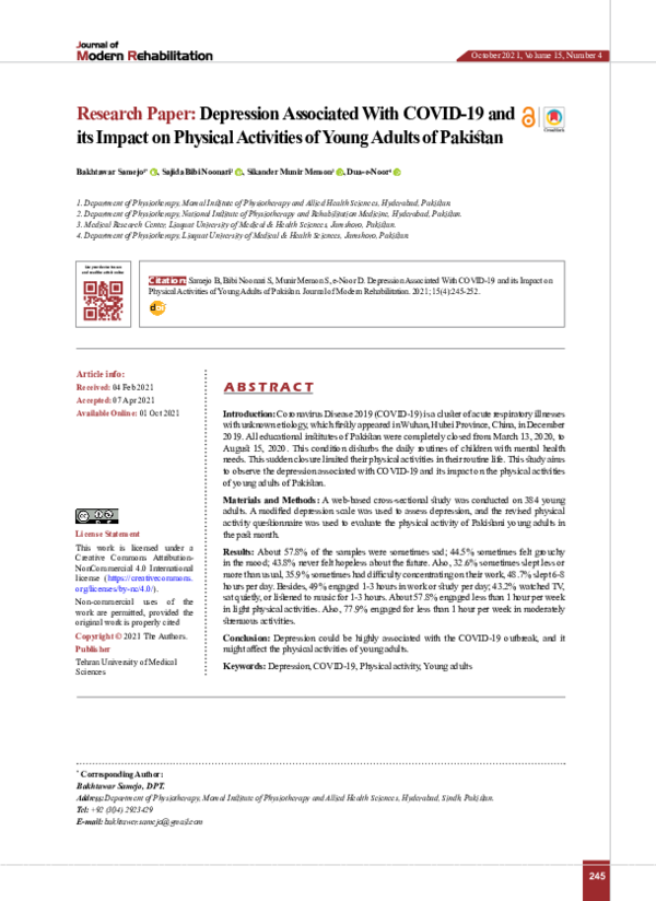 (PDF) Research Paper: Depression Associated With COVID-19 and its ...