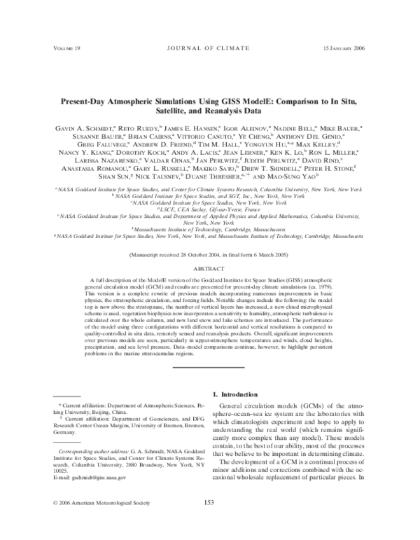 (PDF) Present-Day Atmospheric Simulations Using GISS ModelE: Comparison to In Situ, Satellite ...