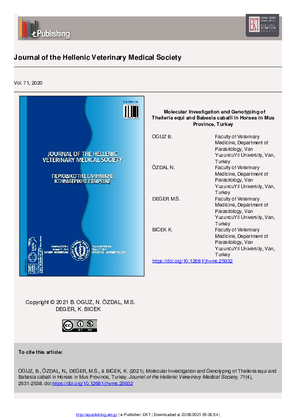 Pdf Molecular Investigation And Genotyping Of Theileria Equi And
