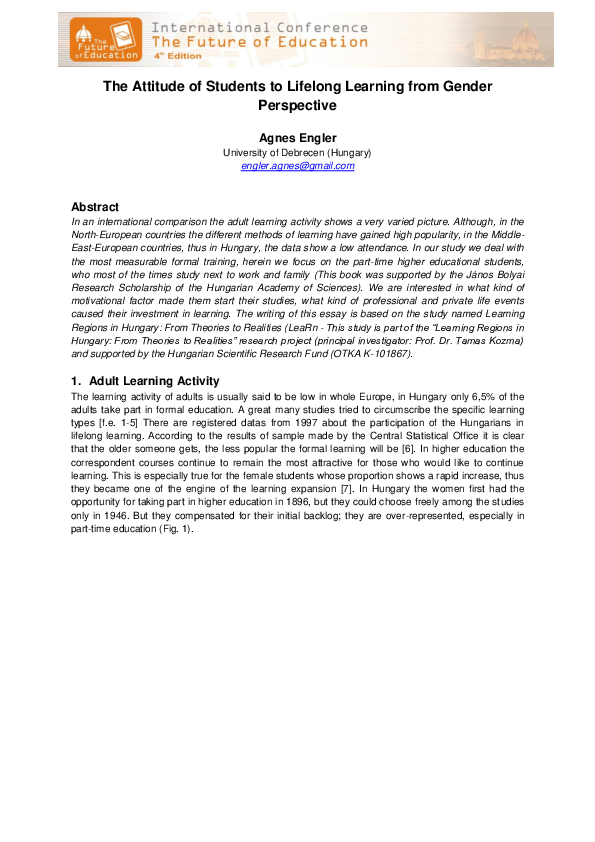 (PDF) The Attitude of Students to Lifelong Learning from Gneder Perspective