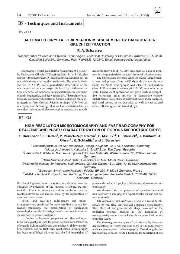 (PDF) Automated Crystal Orientation Measurement by backscatter Kikuchi diffraction
