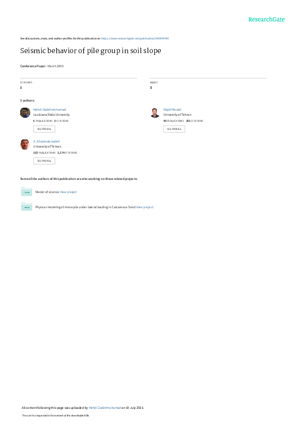 (PDF) Seismic behavior of pile group in soil slope
