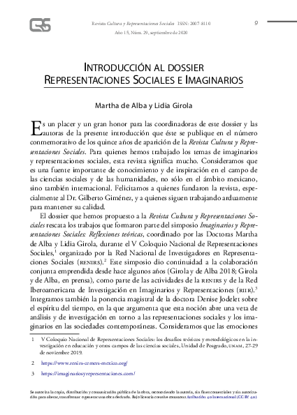 (PDF) Introducción al dossier Representaciones sociales e imaginarios