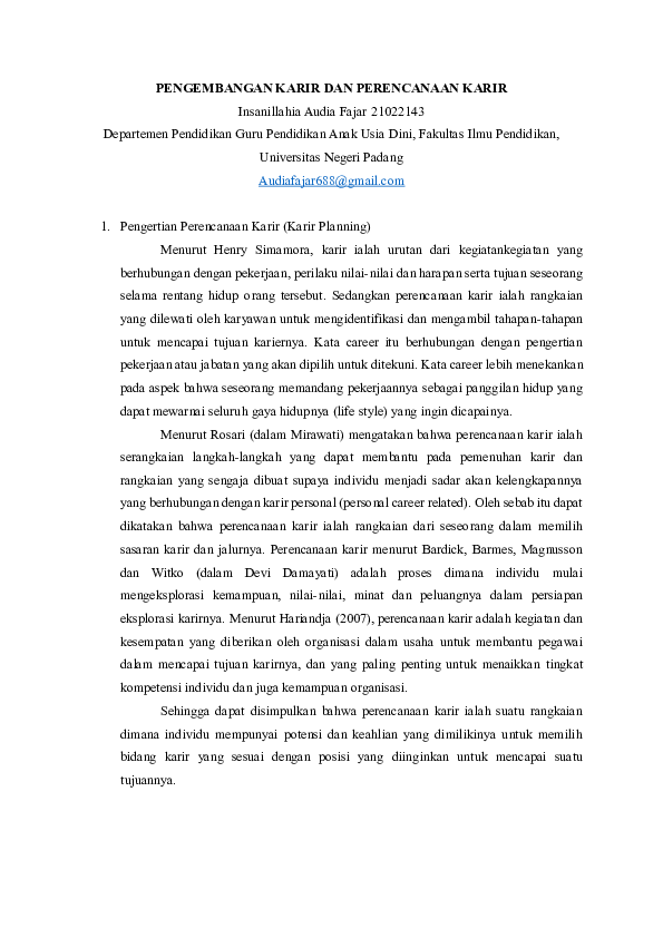 (PDF) PENGEMBANGAN KARIR DAN PERENCANAAN KARIR (PDF) PENGEMBANGAN KARIR DAN PERENCANAAN KARIR